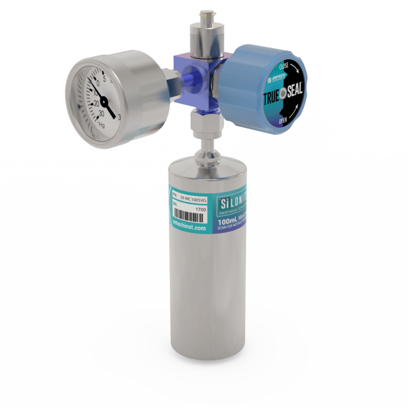 100cc CAN w/ TRUE SEAL VALVE w/ Gauge - Entech Instruments