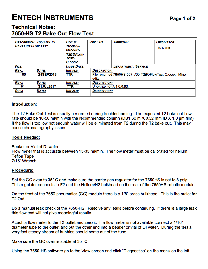 7650HS T2BO Flow Test - Entech Instruments