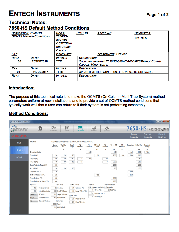 7650HS 800-V01 OCMTS Method Conds - Entech Instruments