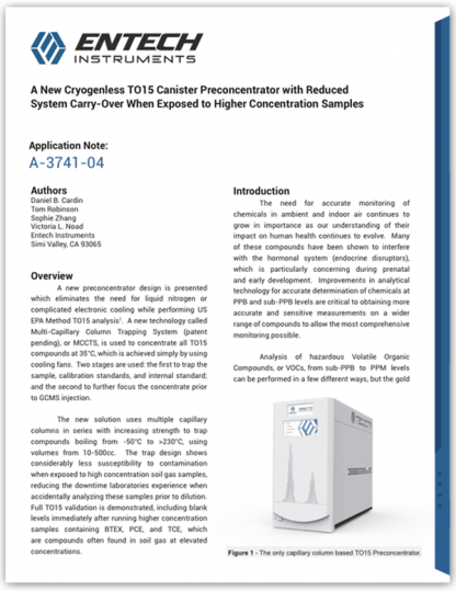 Ambient Air Monitoring using EPA TO-14A & TO-15 canister methods ...