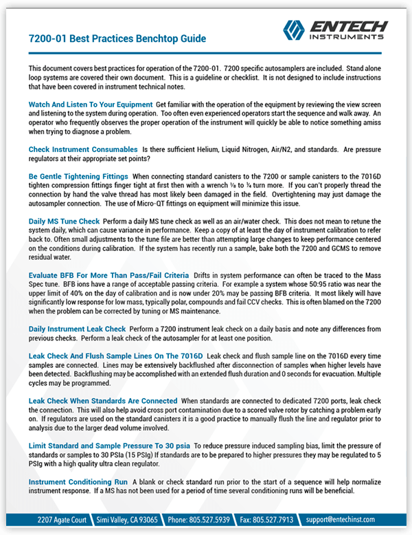 7200-01 Best Practices Checklist - Entech Instruments