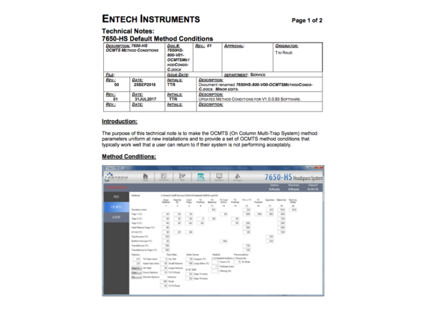 7650HS 800-V01 OCMTS Method Conds - Entech Instruments