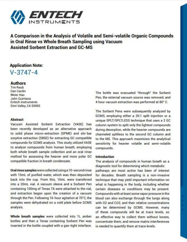 Oral Rinse Application Note - Entech Instruments